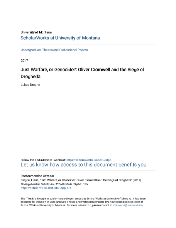 (PDF) Just Warfare, or Genocide?: Oliver Cromwell and the Siege of ...
