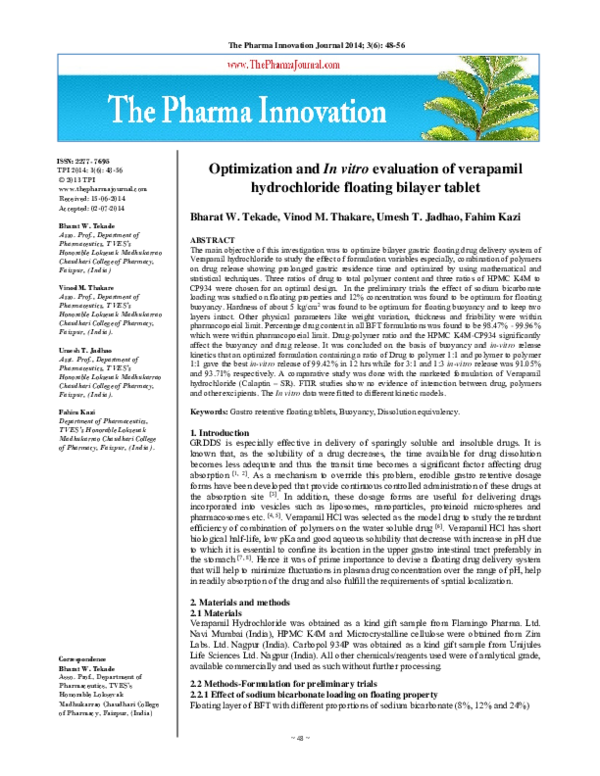 (PDF) Optimization and In vitro evaluation of verapamil hydrochloride ...