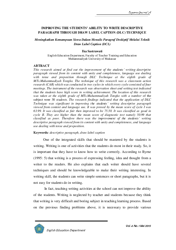 (PDF) Improving the Students’ Ability to Write Descriptive Paragraph ...