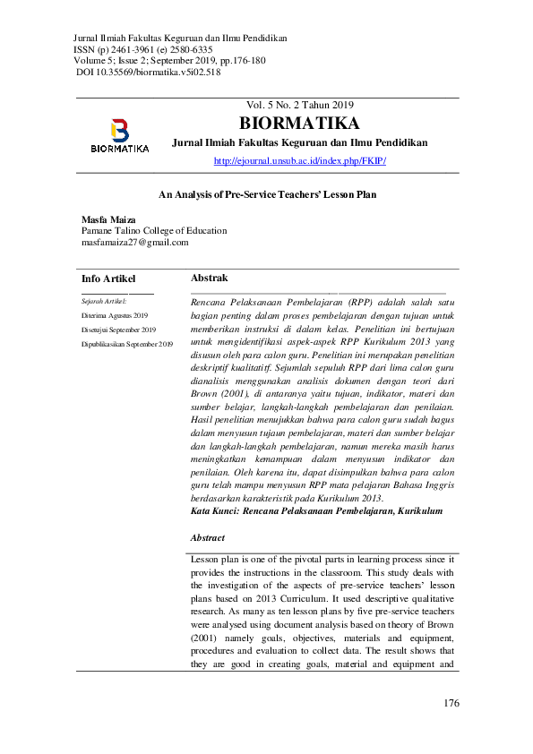 (PDF) An Analysis of Pre-Service Teachersâ€™ Lesson Plan