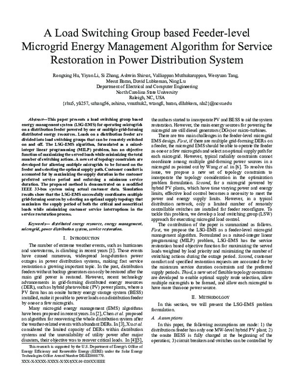 (PDF) A Load Switching Group based Feeder-level Microgrid Energy Management Algorithm for ...