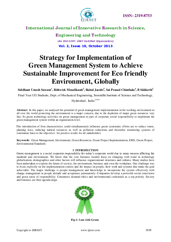 (PDF) Strategy for Implementation of Green Management System to Achieve ...