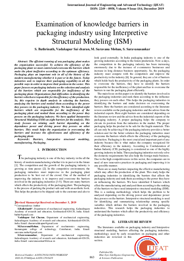 (PDF) Examination of knowledge barriers in packaging industry using Interpretive Structural ...