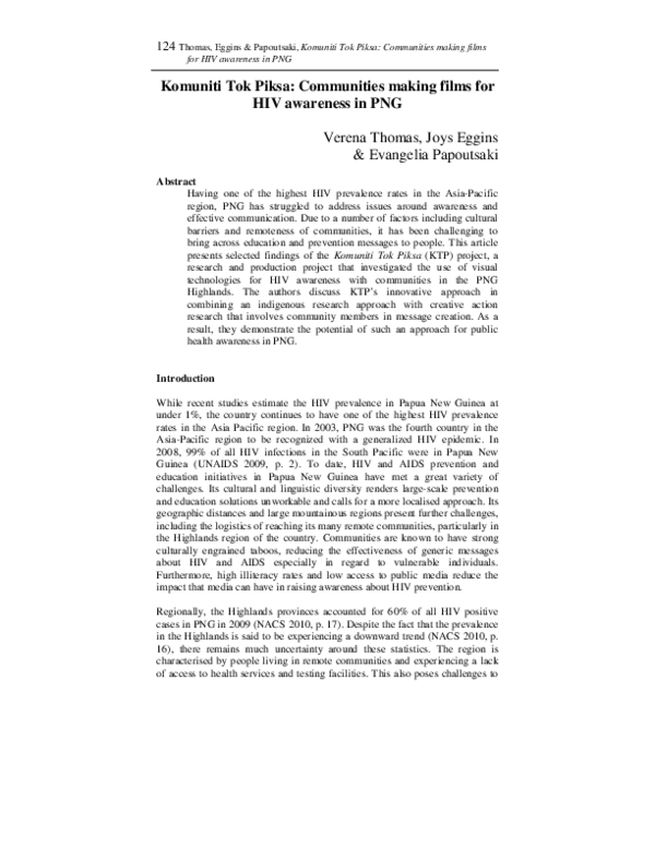 (PDF) Komuniti Tok Piksa: Communities making films for HIV awareness in PNG