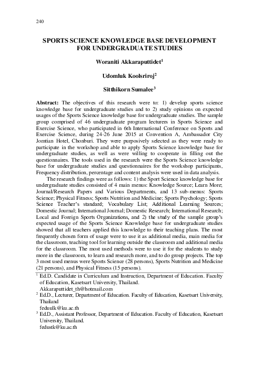 (PDF) Sports Science Knowledge Base Development for Undergraduate Studies