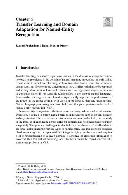 (PDF) Transfer Learning and Domain Adaptation for Named-Entity Recognition