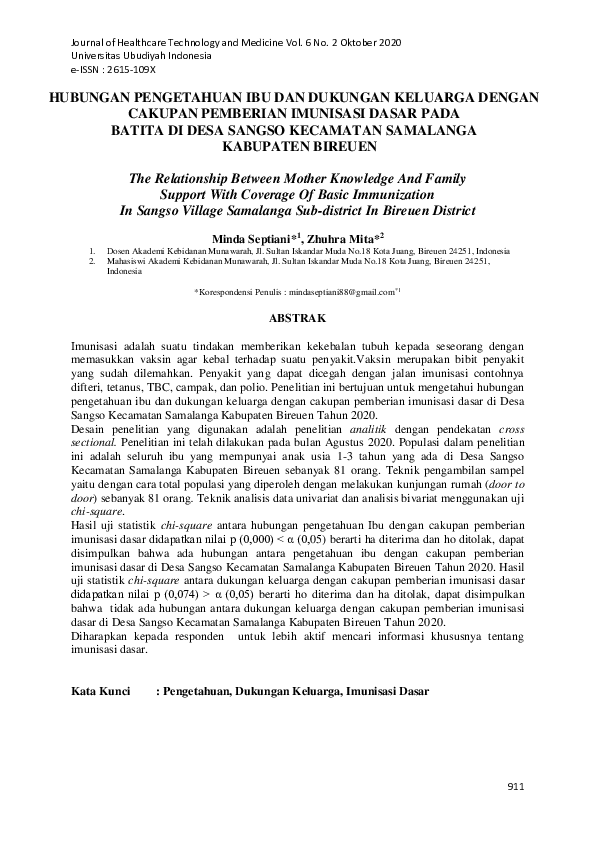 (PDF) Hubungan Pengetahuan Ibu Dan Dukungan Keluarga Dengan Pemberian Imunisasi Dasar Lengkap DI ...