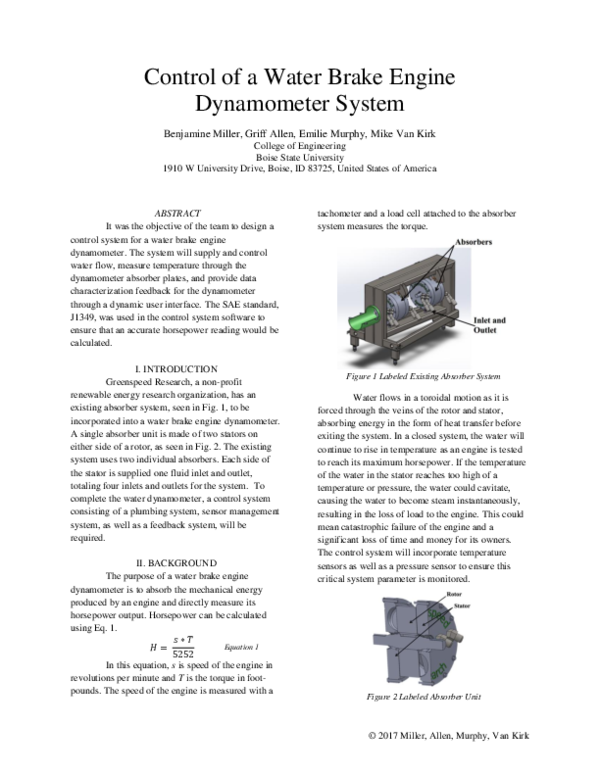 (PDF) Control of a Water Brake Engine Dynamometer System