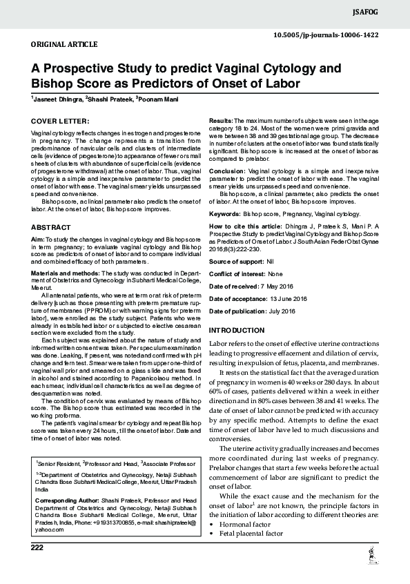 (PDF) A Prospective Study to predict Vaginal Cytology and Bishop Score ...