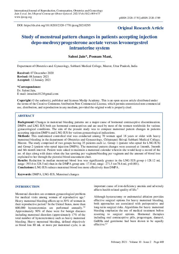 (PDF) Study of menstrual pattern changes in patients accepting ...