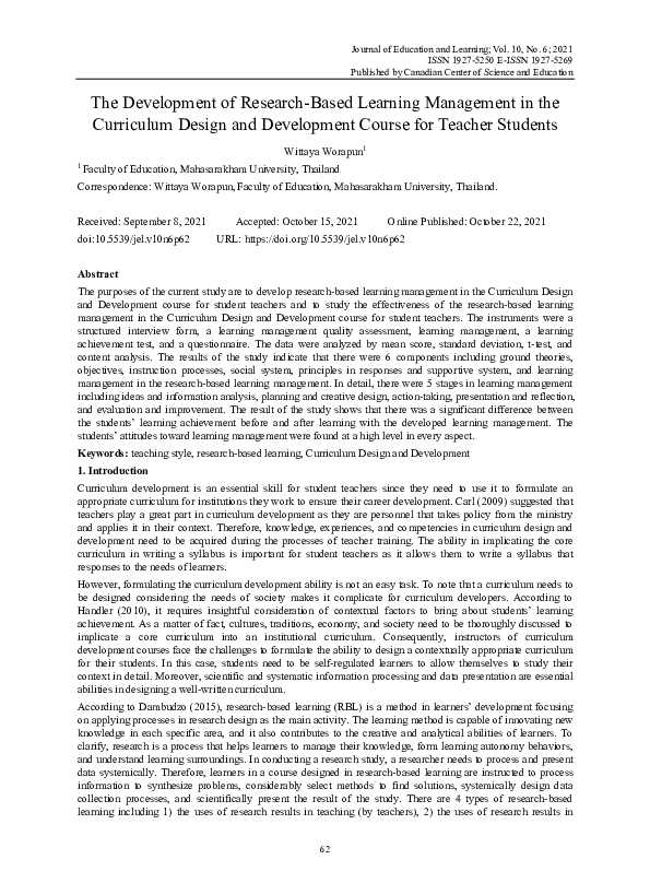 (PDF) The Development of Research-Based Learning Management in the ...
