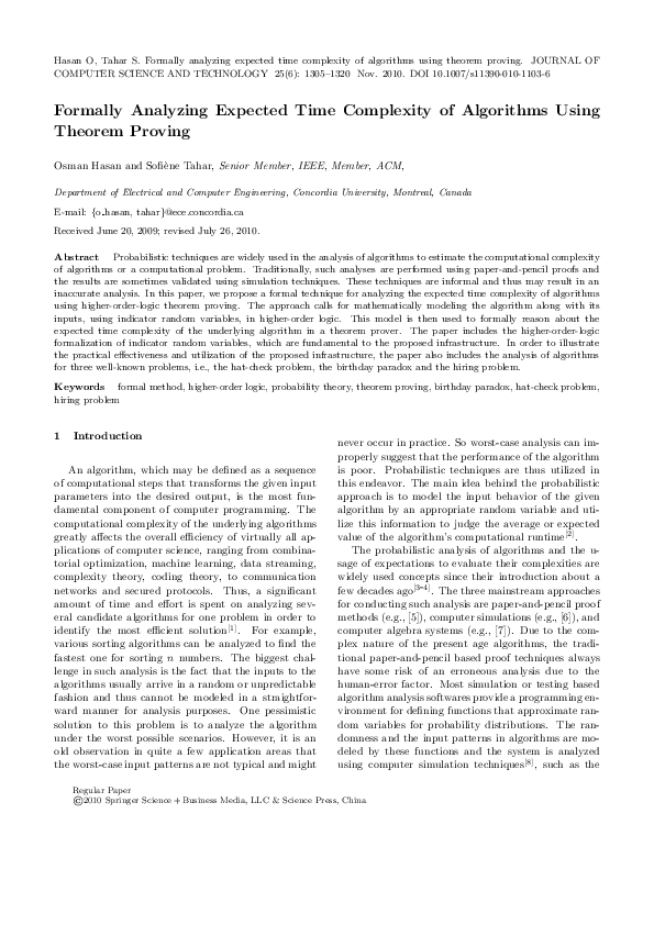 (PDF) Formally Analyzing Expected Time Complexity of Algorithms Using Theorem Proving