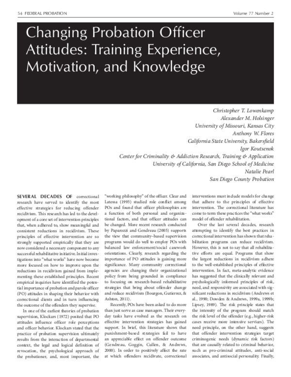 (PDF) Changing Probation Officer Attitudes : Training Experience ...