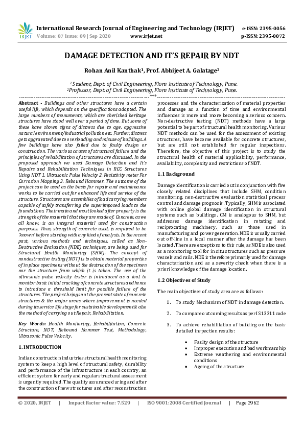 (PDF) Damage Detection and It’s Repair by NDT