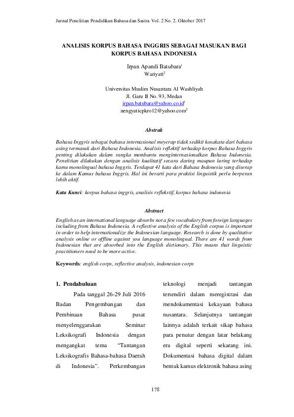 (PDF) Analisis Korpus Bahasa Inggris Sebagai Masukan Bagi Korpus Bahasa ...