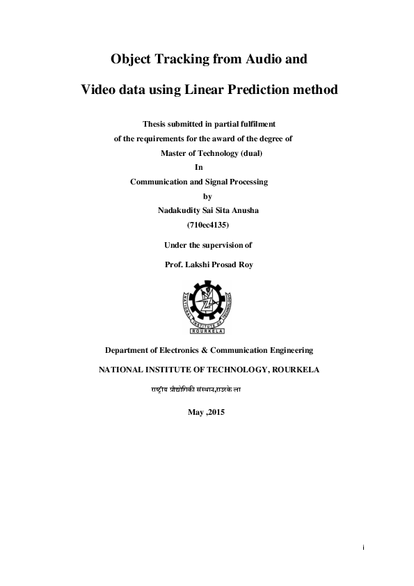 (PDF) Object Tracking from Audio and Video data using Linear Prediction ...