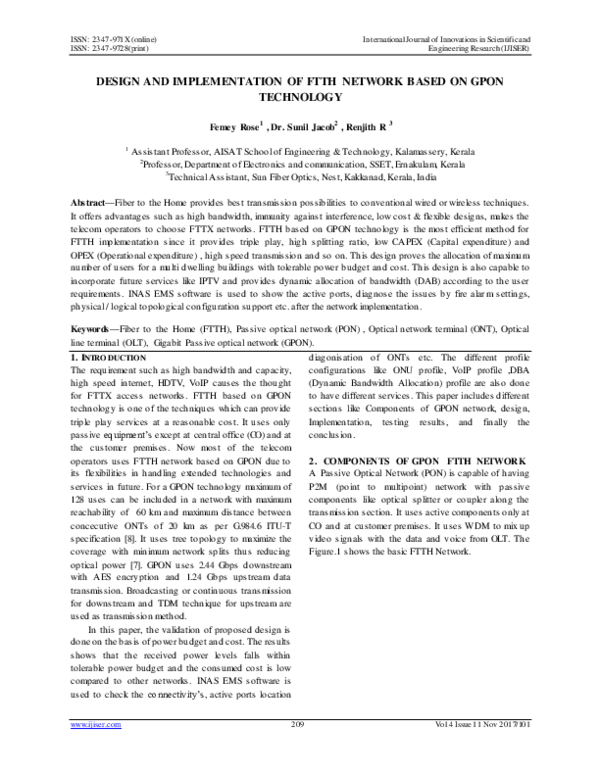 Pdf Design And Implementation Of Ftth Network Based On Gpon Technology
