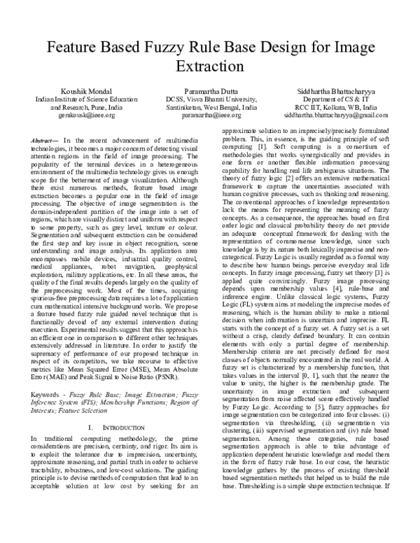 (PDF) Feature Based Fuzzy Rule Base Design for Image Extraction