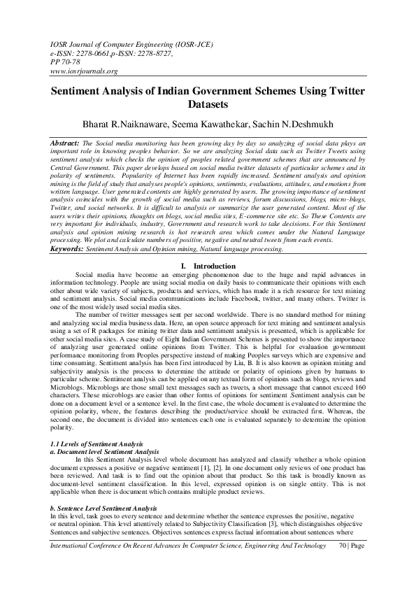 (PDF) Sentiment Analysis of Indian Government Schemes using Twitter ...