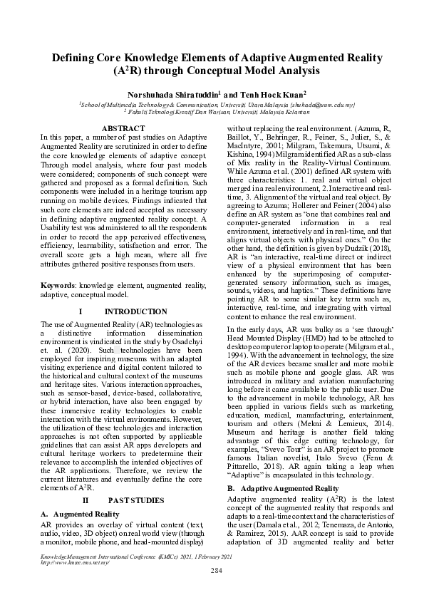 (PDF) Defining Core Knowledge Elements of Adaptive Augmented Reality (A2R) through Conceptual ...