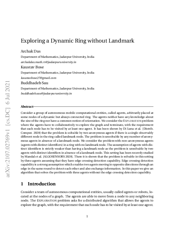 (PDF) Exploring a Dynamic Ring without Landmark