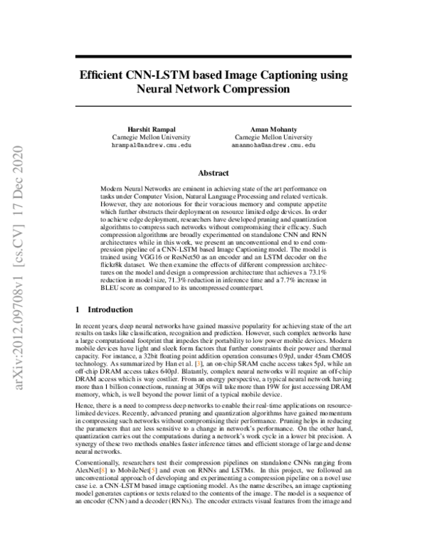 (PDF) Efficient CNN-LSTM based Image Captioning using Neural Network Compression