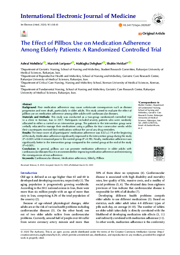 (PDF) The Effect of Pillbox Use on Medication Adherence Among Elderly ...
