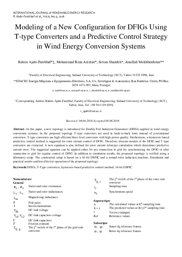 (PDF) Modeling of a New Configuration for DFIGs Using T-type Converters and a Predictive Control ...