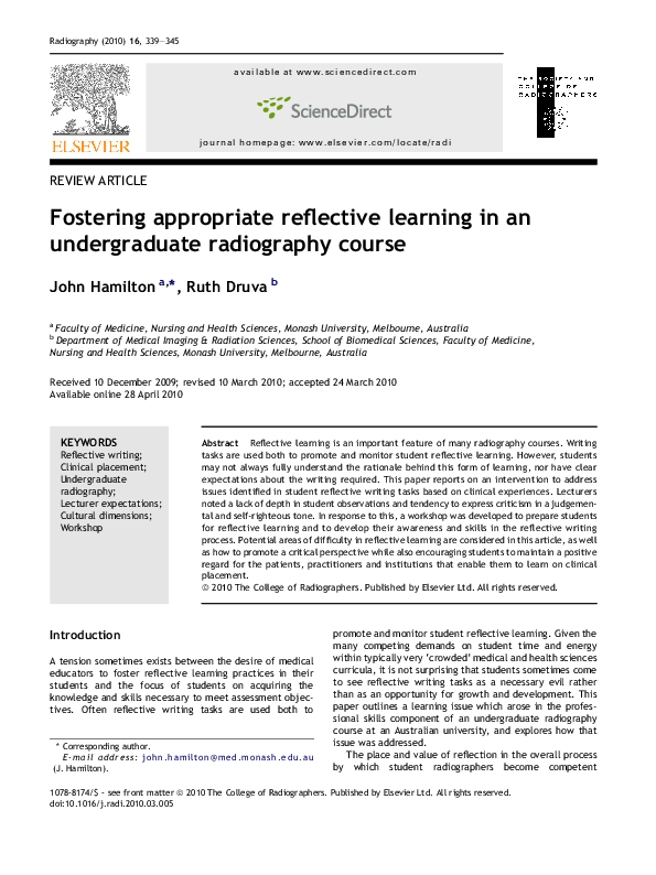 (PDF) Fostering appropriate reflective learning in an undergraduate ...