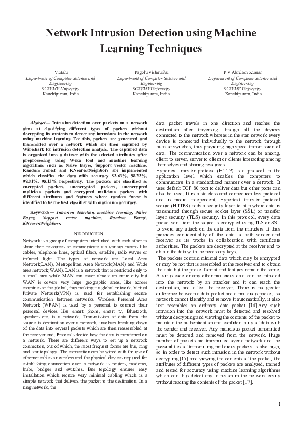 (DOC) Network Intrusion Detection using Machine Learning Techniques