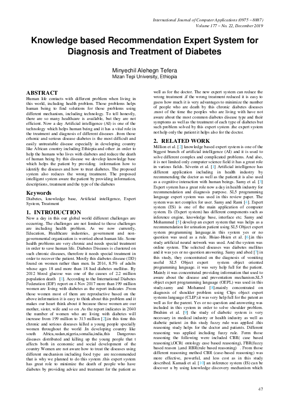 (PDF) Knowledge based Recommendation Expert System for Diagnosis and ...
