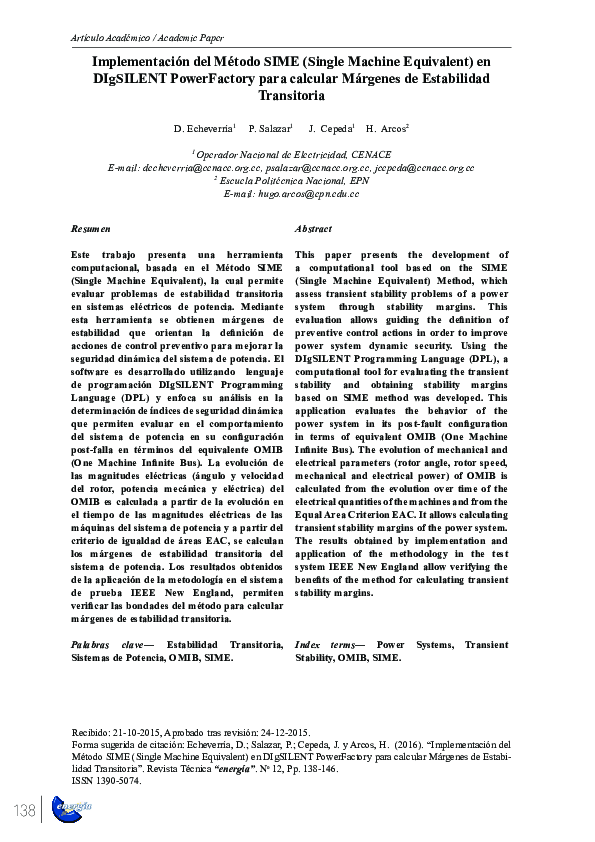 (PDF) Implementación del Método SIME (Single Machine Equivalent) en DIgSILENT PowerFactory para ...