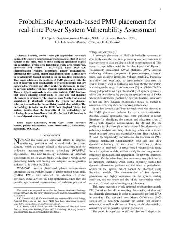 (PDF) Probabilistic approach-based PMU placement for real-time power system vulnerability assessment