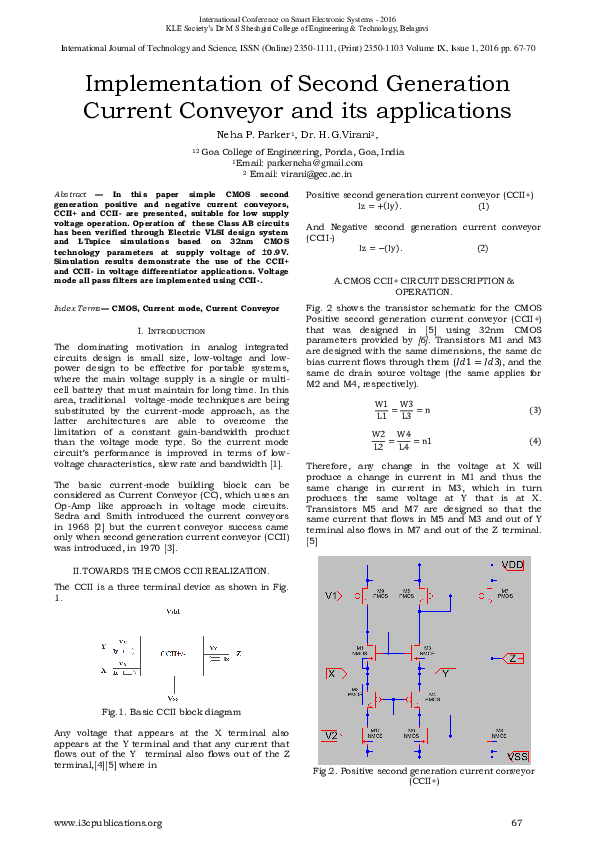 (PDF) Implementation of Second Generation Current Conveyor and its applications