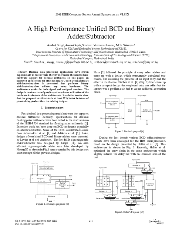(PDF) A High Performance Unified BCD and Binary Adder/Subtractor