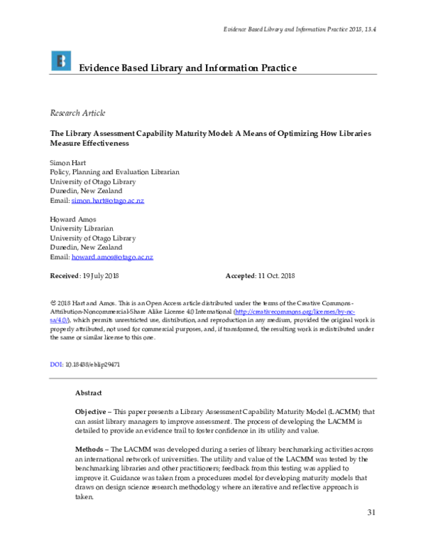 (PDF) The Library Assessment Capability Maturity Model: A Means of ...