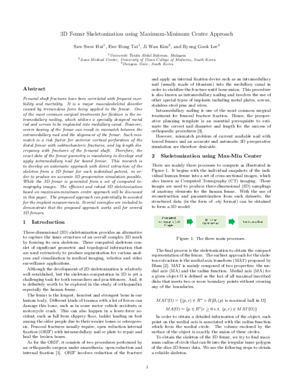 (PDF) 3D Femur Skeletonization using Maximum-Minimum Centre Approach