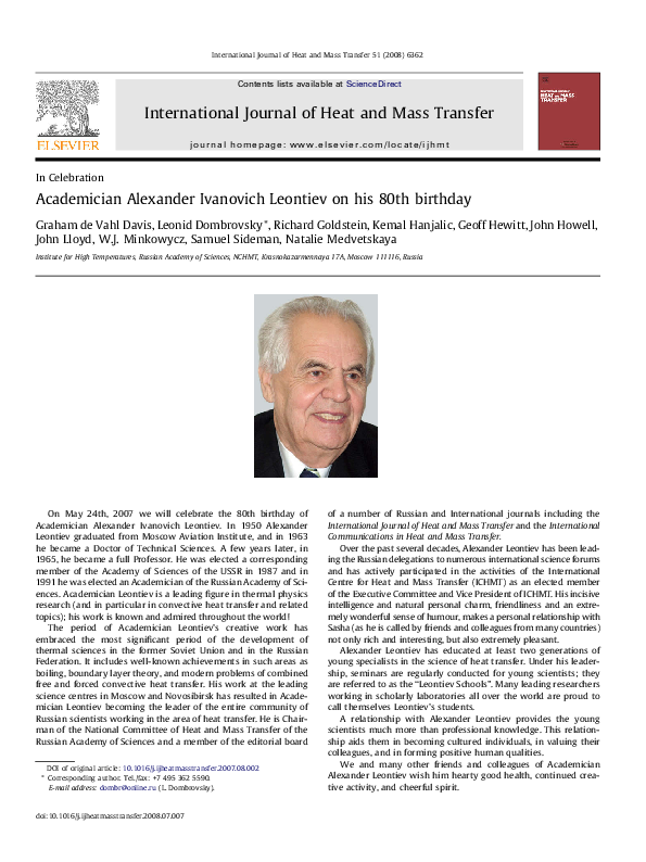 (PDF) Academician Alexander Ivanovich Leontiev on his 80th birthday