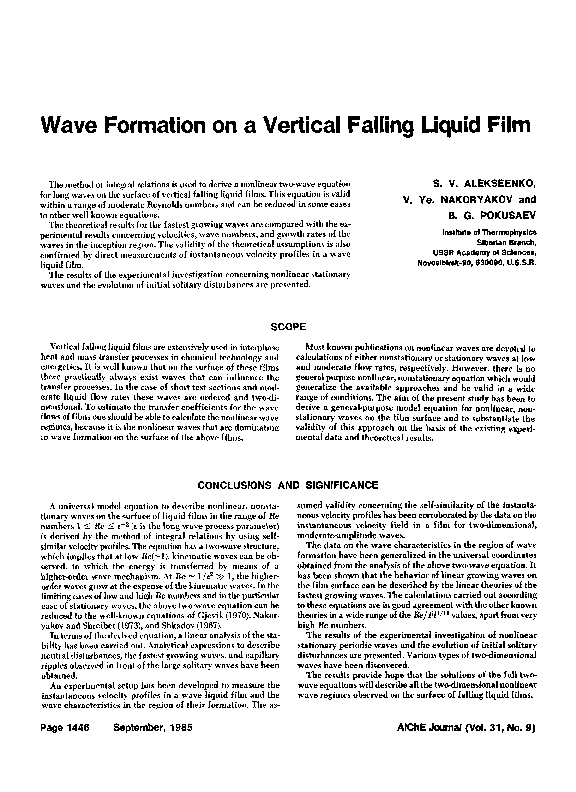 (PDF) Wave formation on a vertical falling liquid film