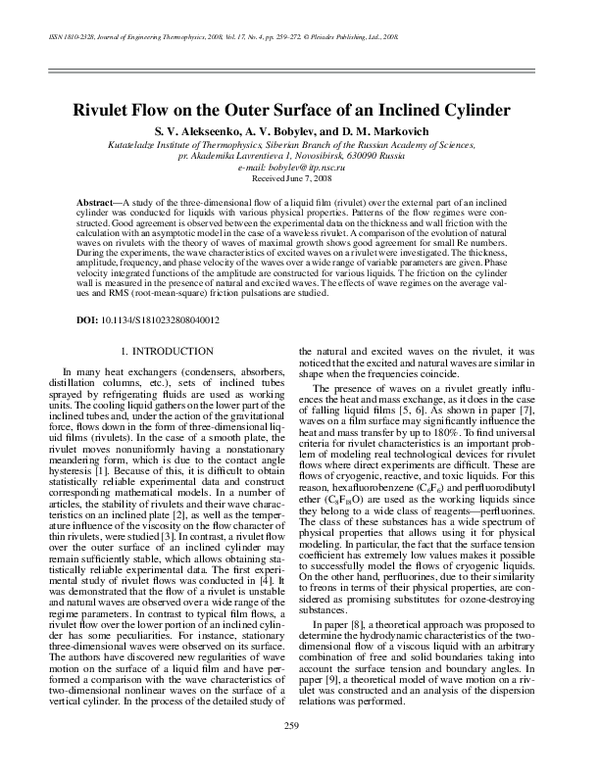 (PDF) Rivulet flow on the outer surface of an inclined cylinder ...