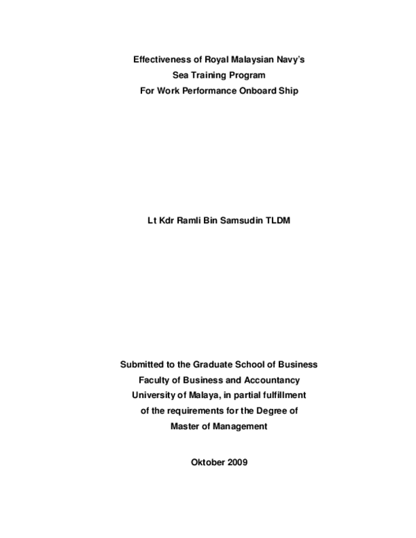 (PDF) Effectiveness of Royal Malaysian Navy's sea training program for ...