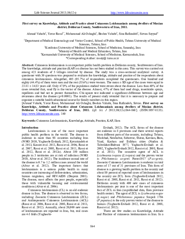 (PDF) First survey on Knowledge, Attitude and Practice about Cutaneous ...