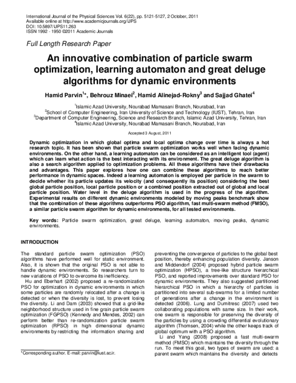 (PDF) An innovative combination of particle swarm optimization, learning automaton and great ...