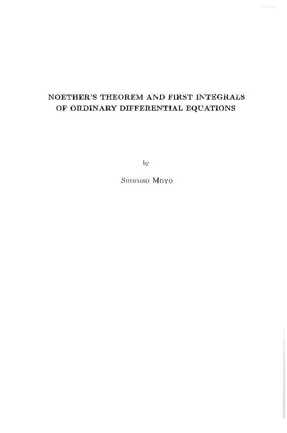 (PDF) Noether's theorem and first integrals of ordinary differential ...