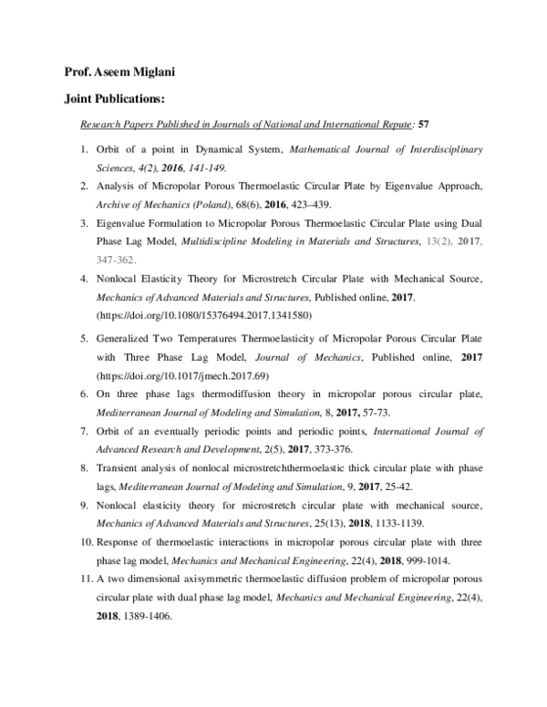 Pdf Generalized Two Temperatures Thermoelasticity Of Micropolar Porous Circular Plate With