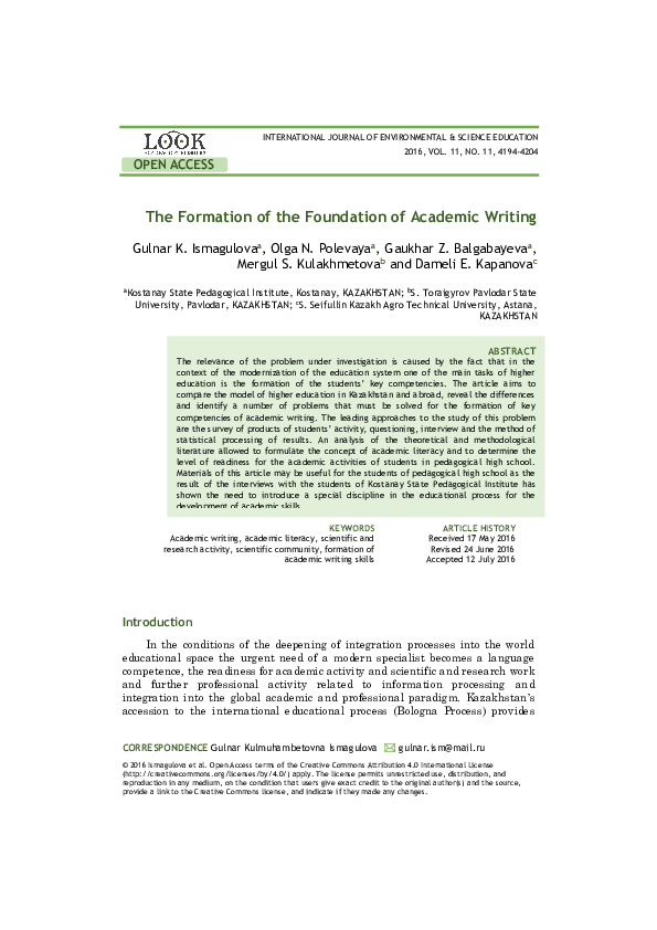 (PDF) The Formation of the Foundation of Academic Writing