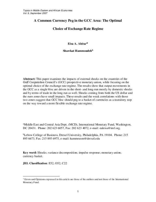 (PDF) A Common Currency Peg in the GCC Area: The Optimal Choice of ...