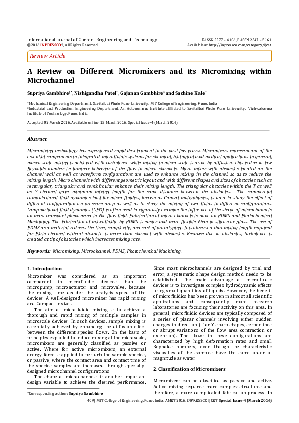 (PDF) A Review on Different Micromixers and its Micromixing within Microchannel