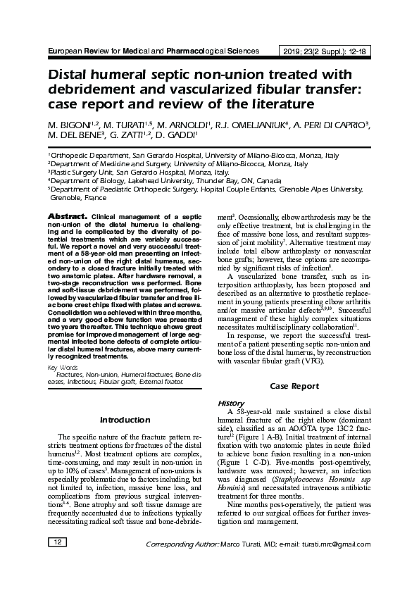 (PDF) Distal humeral septic non-union treated with debridement and ...