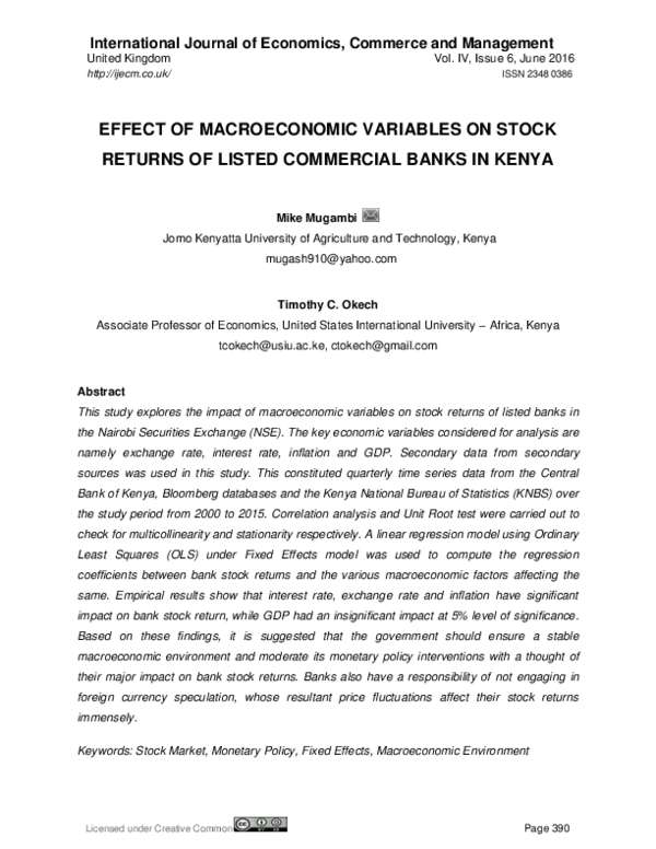 Pdf Effect Of Macroeconomic Variables On Stock Returns Of Listed
